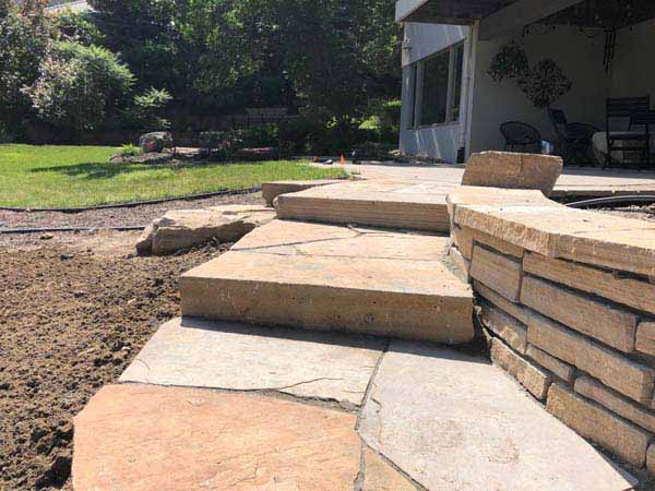 Colorado Buff garden retaining wall, walkway, steps and traditional ...